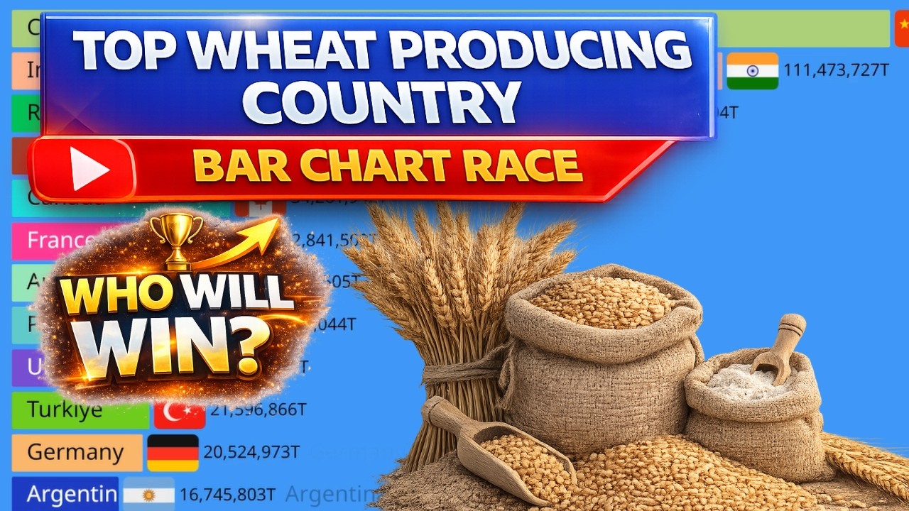 Top Wheat Producing Countries (1961–2024) 🌾 | Bar Chart Race #wheatproduction