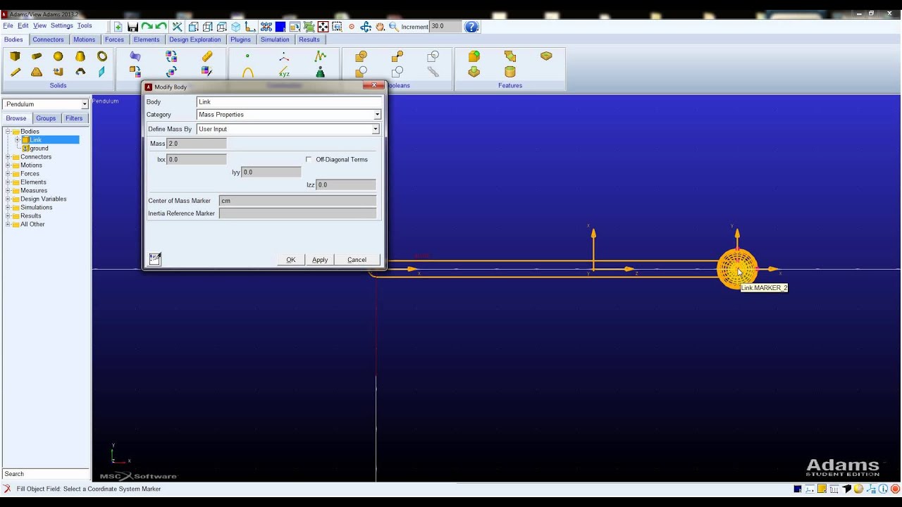 MSC ADAMS pendulum tutorial