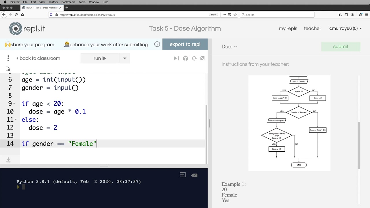 Python Programming - Creating A Program Based On A Flow Chart - Dose Algorithm