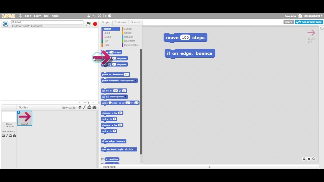 Scratch Tutorial - How to bounce a sprite if on edge?