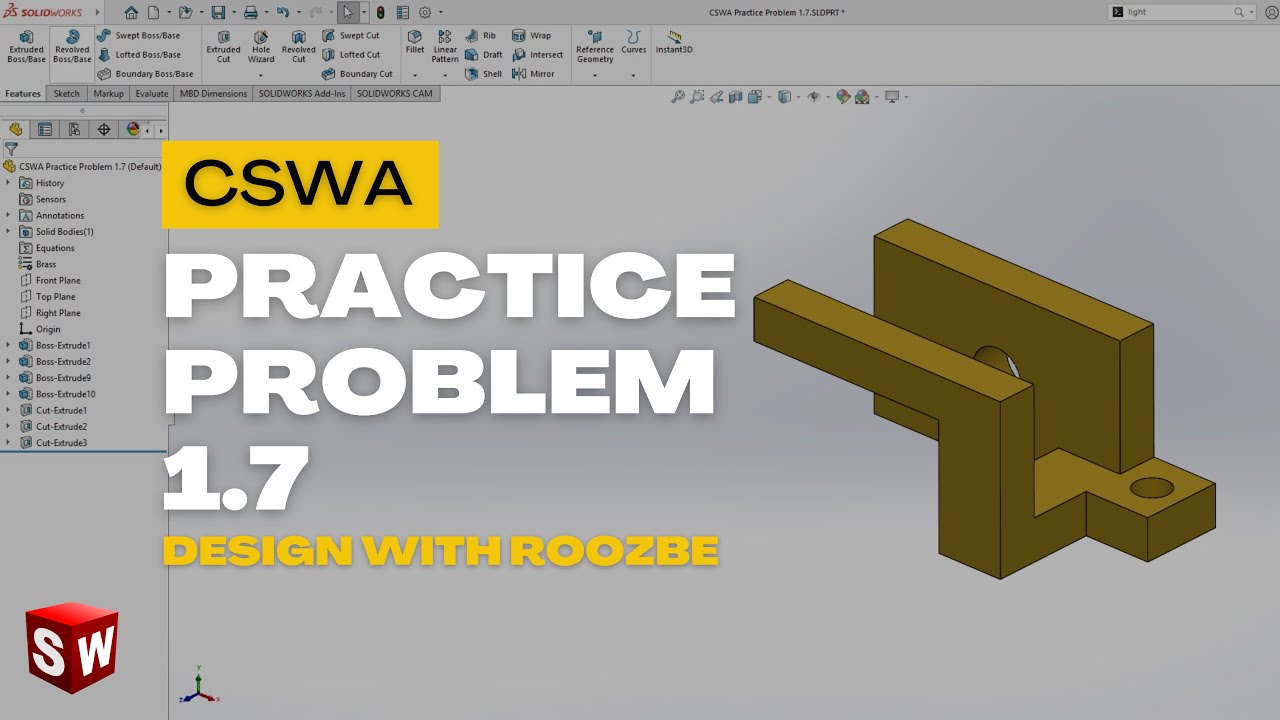 CSWA Practice Problem 1.7 Solution | SolidWorks Exam Guide