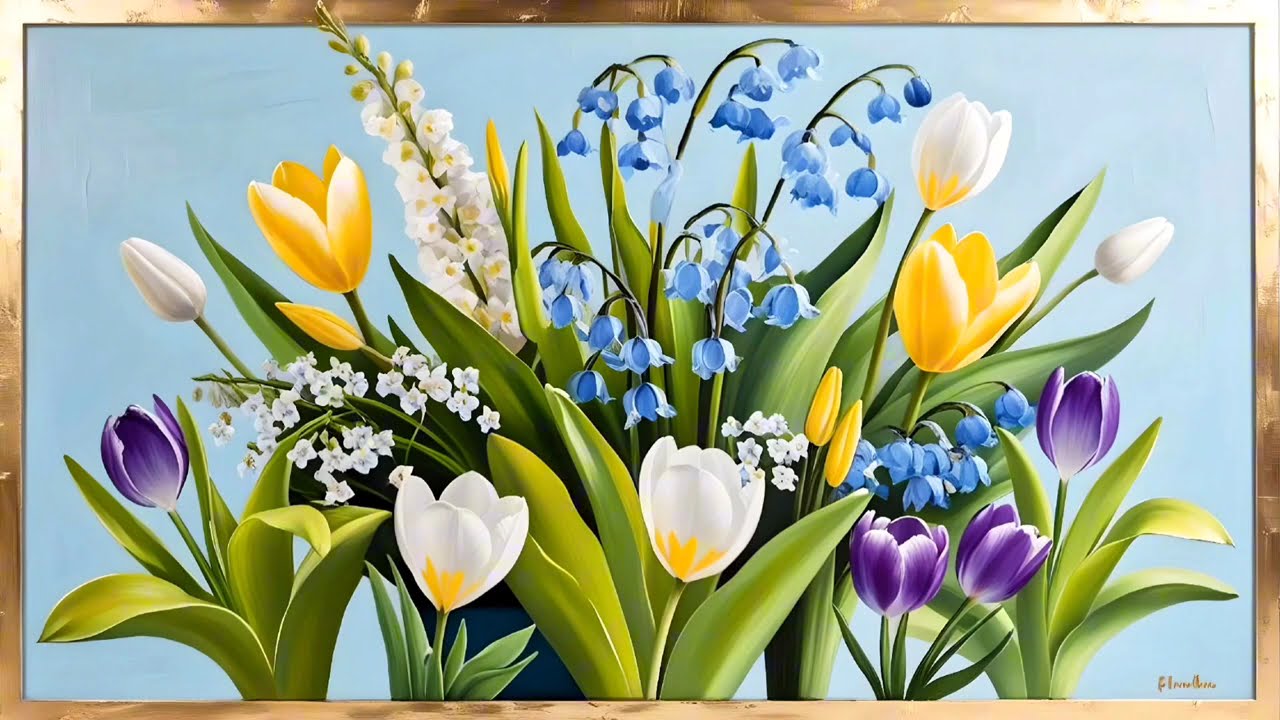 Pastel Spring Flowers Collection | Modern Oil Painting | Screensaver Art Gallery for TV