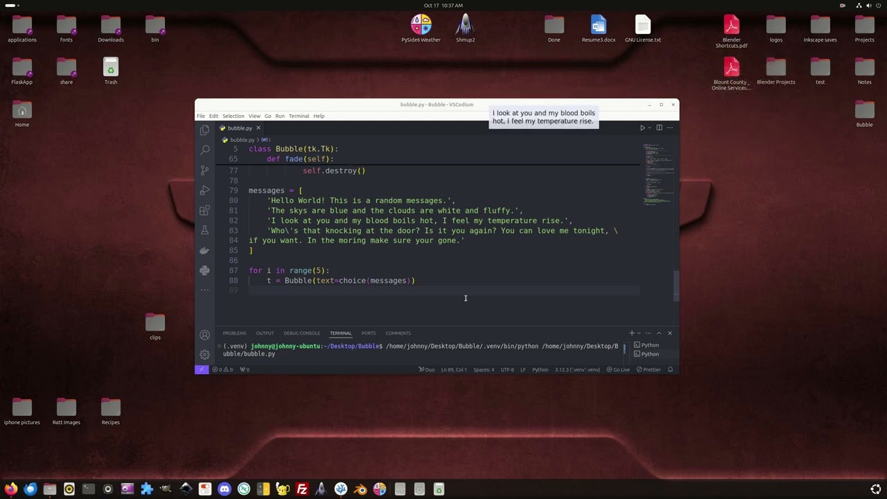 Python Tkinter Popup Bubble