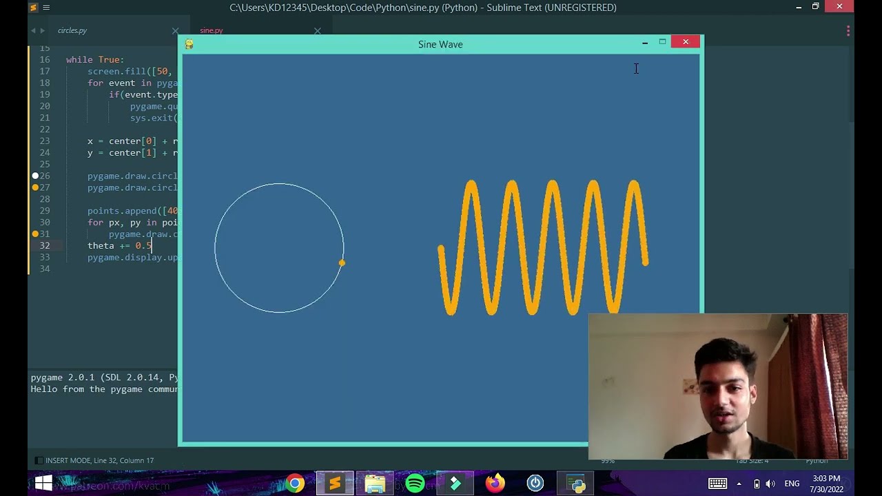 Sine Function using Circles in Pygame | Crap Code
