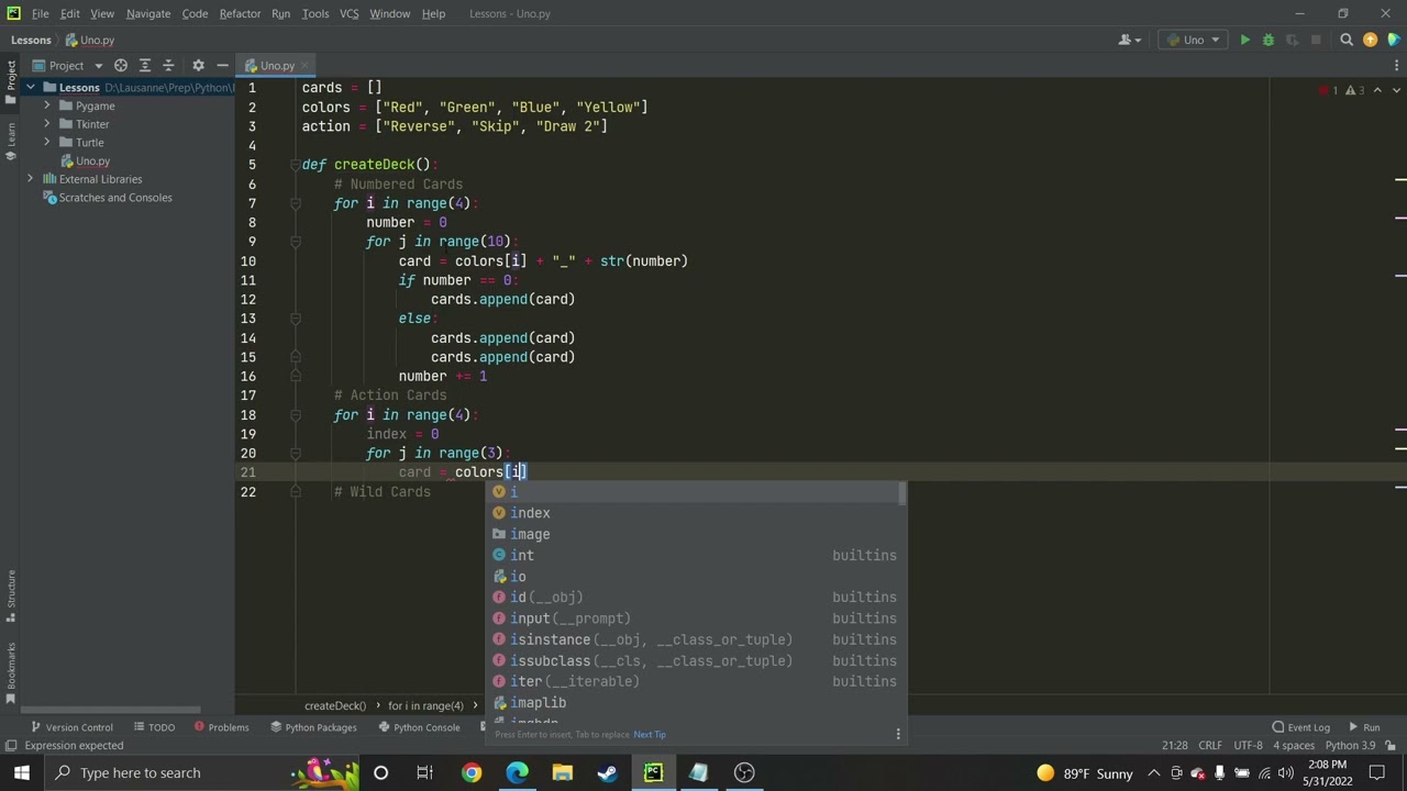 Python - Create a Deck for Uno (Card Game)