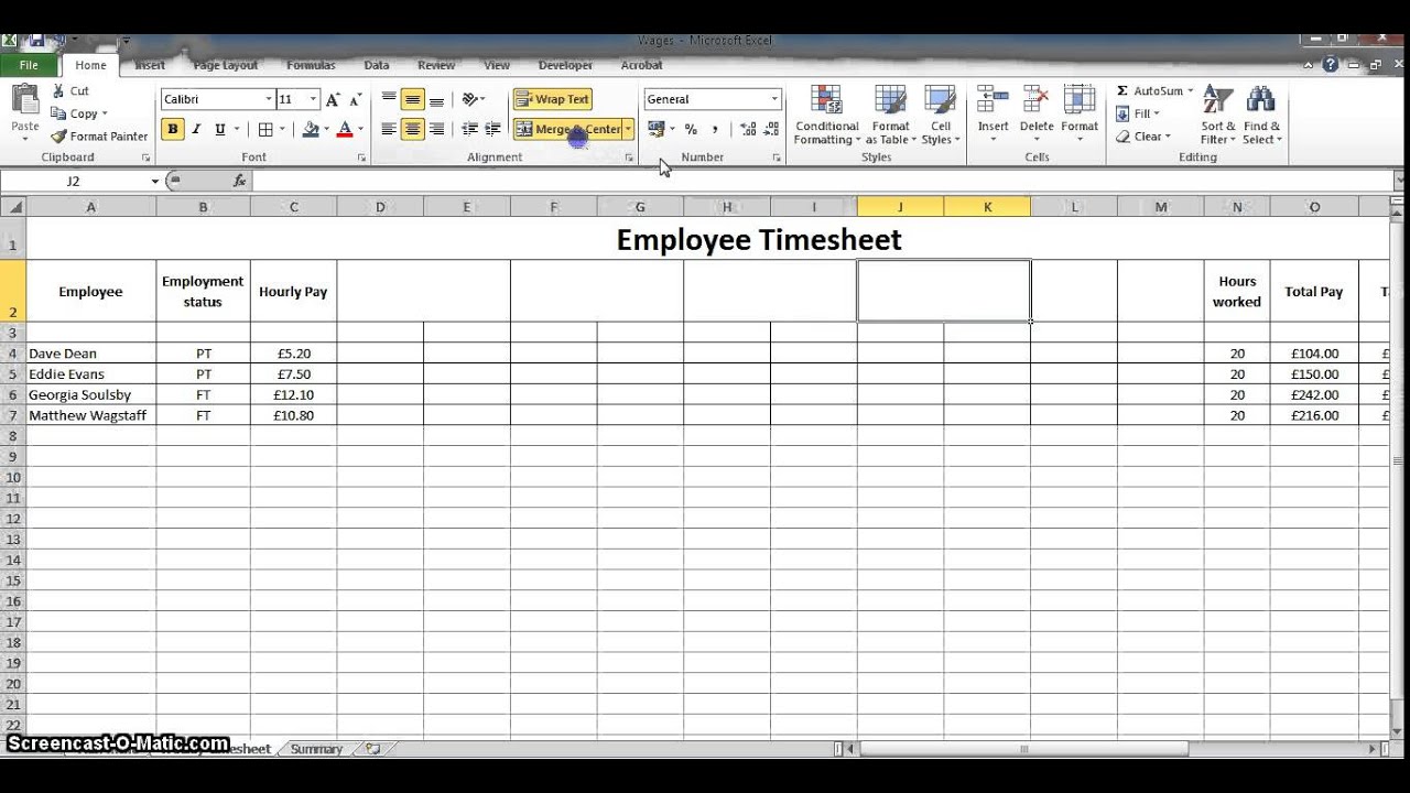 8) Advanced formatting of the Weekly Timesheet
