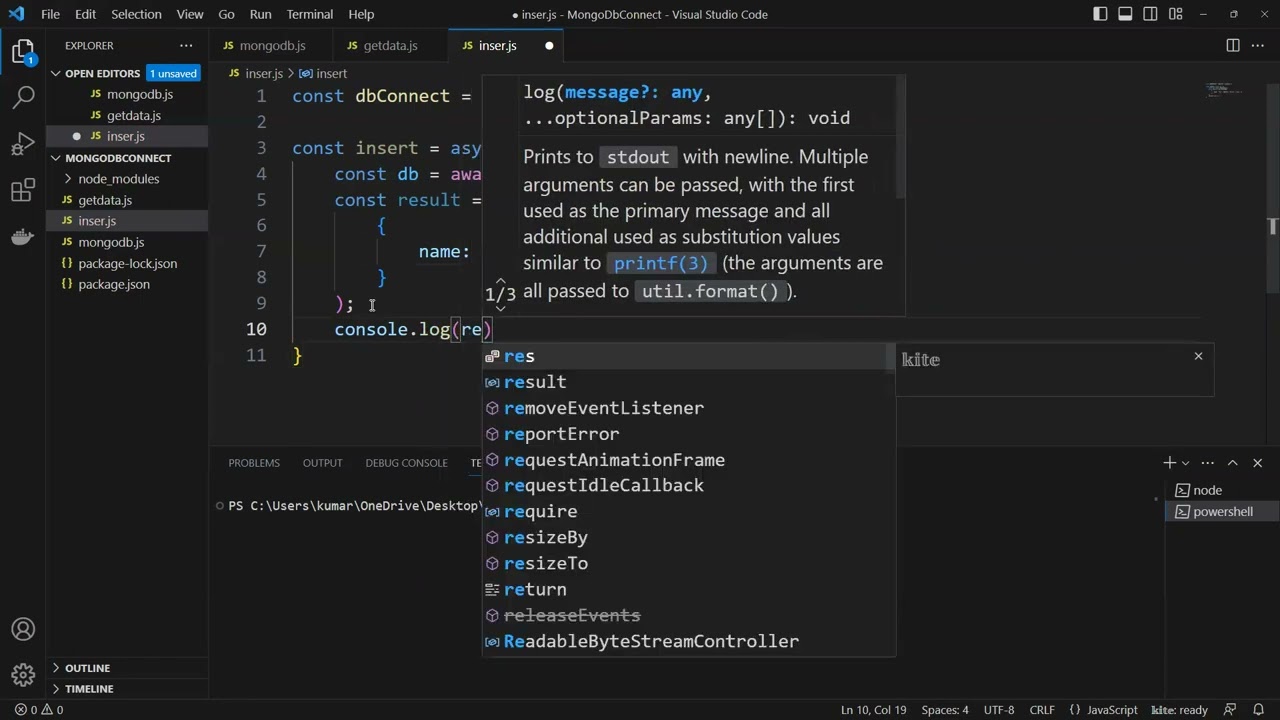 Insert record in MongoDB using node