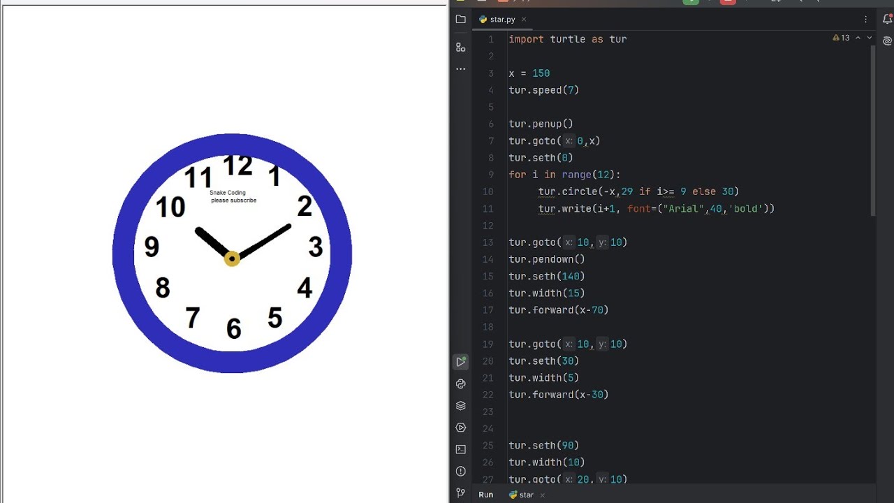 Python Turtle Wall Clock Design | Analog Clock Design (No Talking) #snakecoding