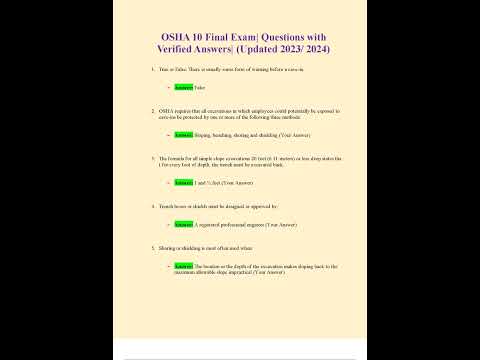 OSHA 10 OCCUPATIONAL SAFETY AND HEALTH ADMINISTRATION FINAL EXAM QUESTIONS WITH VERIFIED ANSWERS UPD