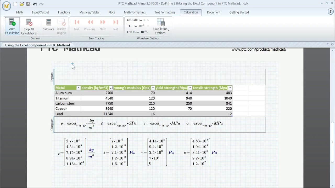 PTC Mathcad & Microsoft Excel