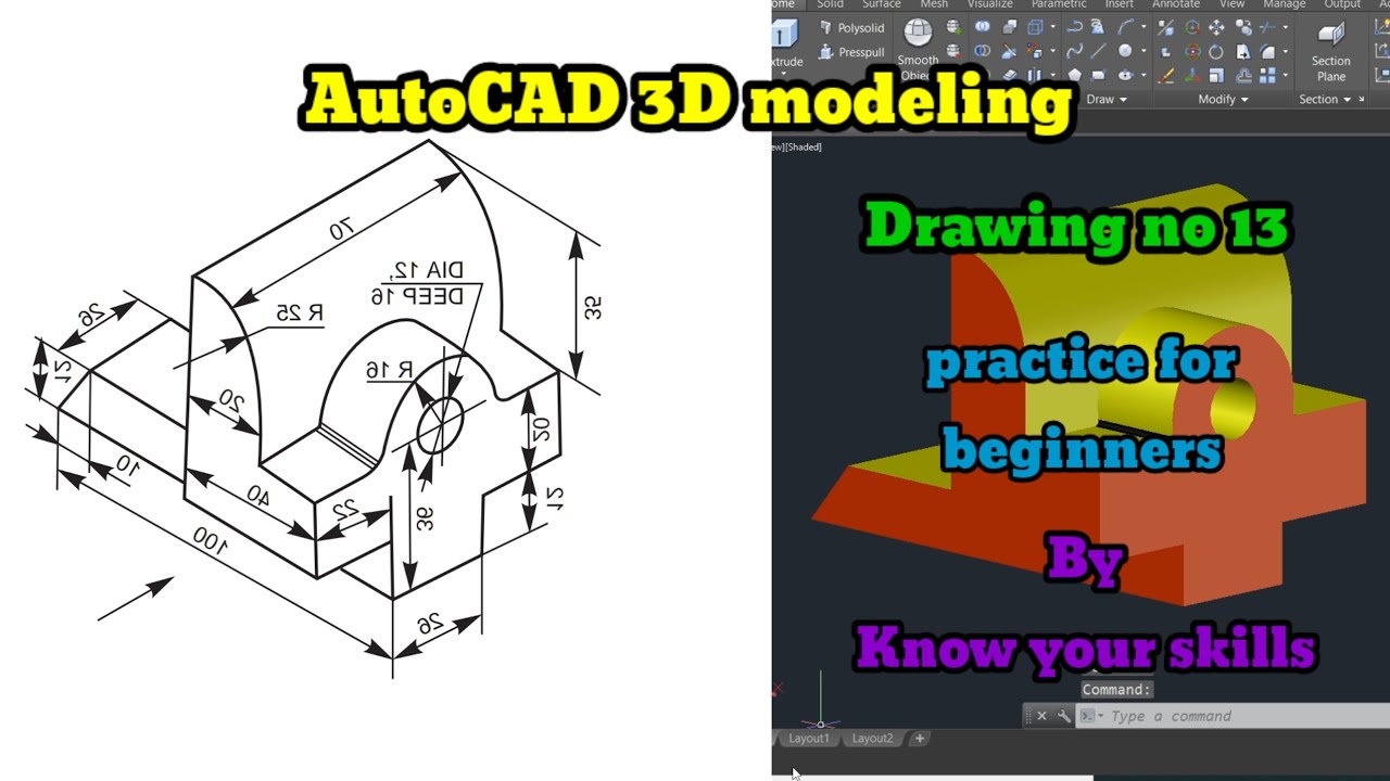 AutoCAD Mechanical Part Design | Step-by-Step 2D & 3D Tutorial | Drawing no 13