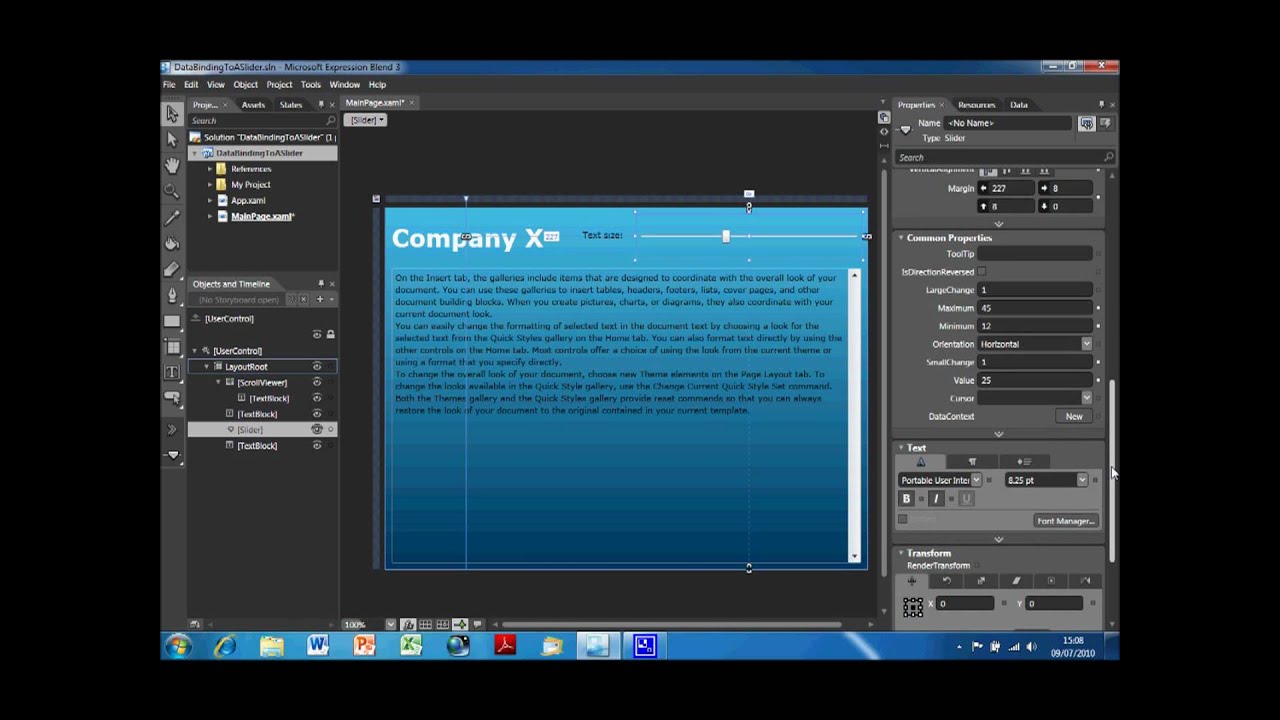 Data binding to a user control in Silverlight