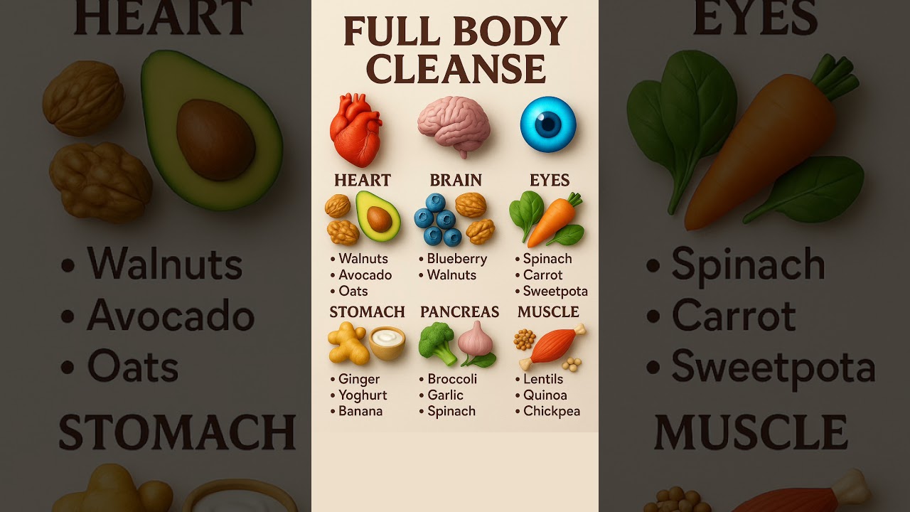 Full Body Cleanse Chart | 3D Realistic Detox Food Poster for Heart, Brain, Eyes & Body Health