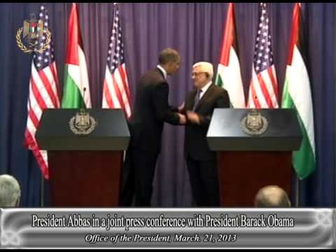President Abbas in a joint press conference with President Barack Obama