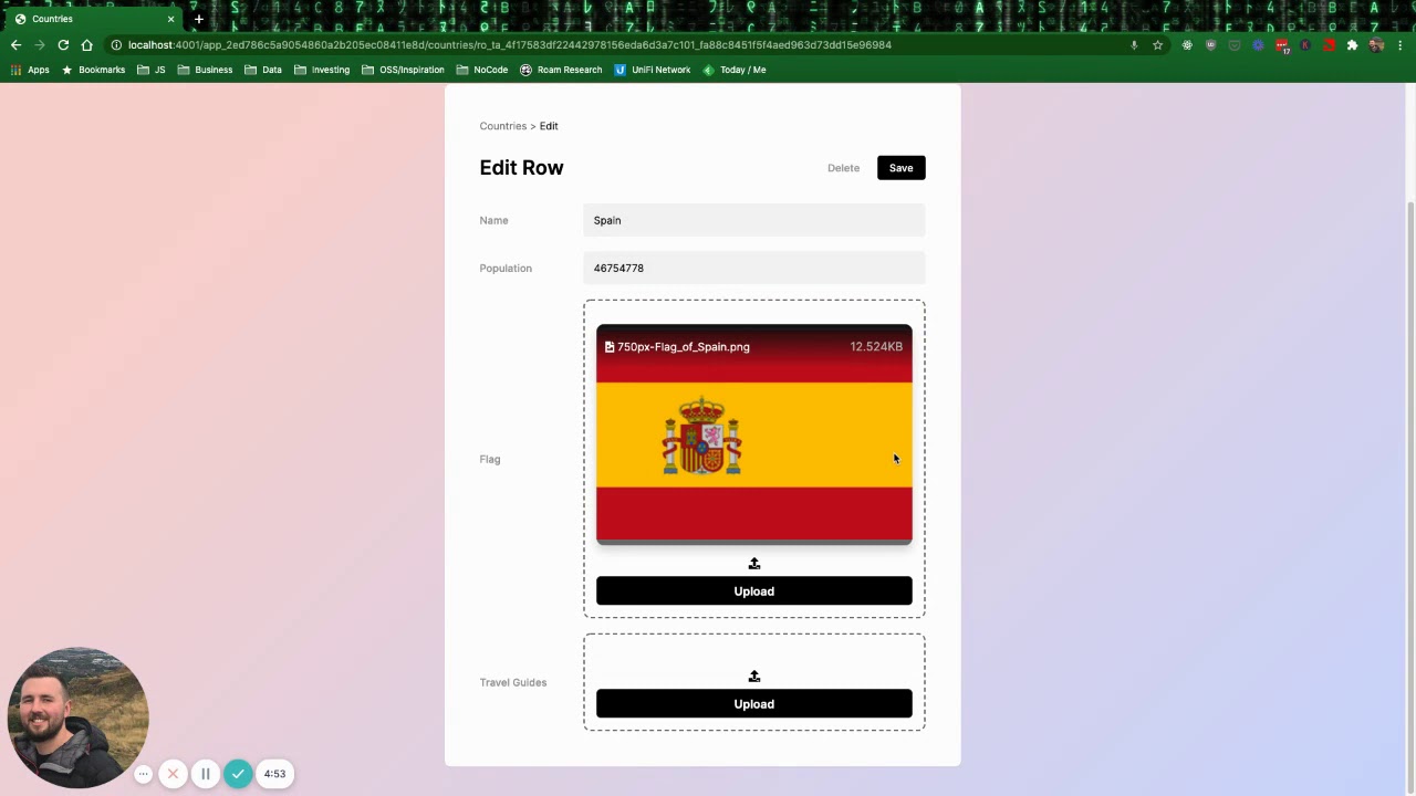 How to delete an attachment from a row