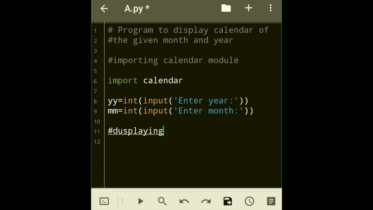Python program to display the #calendar of given #month and #year