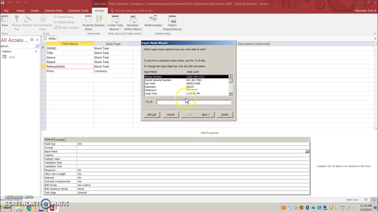 Access Assignment Table and Form