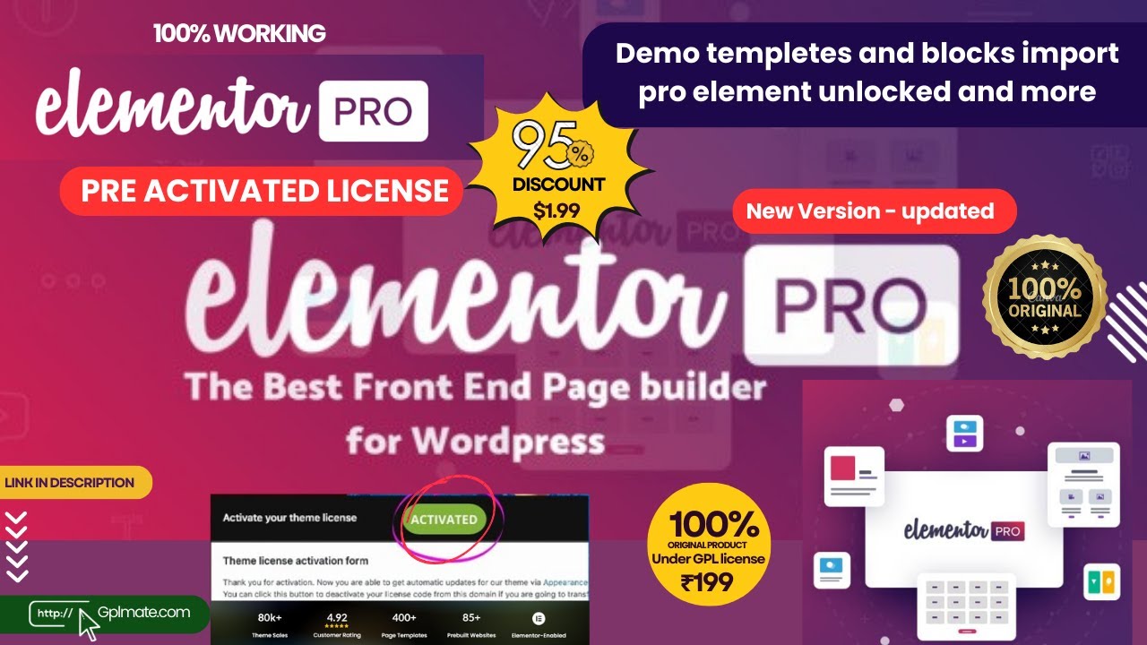 Elementor Pro 100% working demo templetes import, pro elements unlocked more | gplmate.com