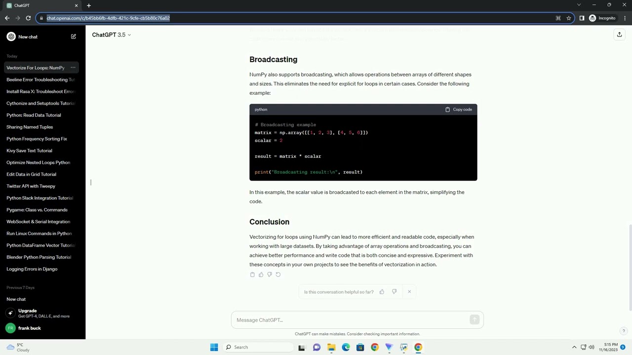 Vectorize for loop Python