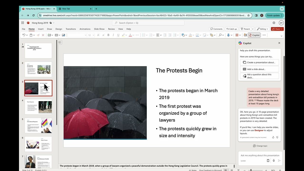 Dominic's First Hands-on with Microsoft Copilot to create PPT slides with a one sentence prompt