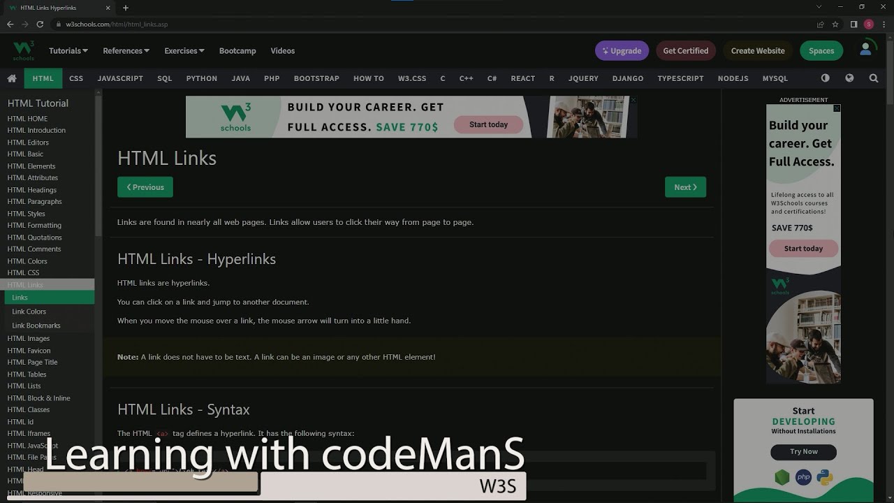 (SCRAPPED) Master HTML with W3Schools:  HTML Links
