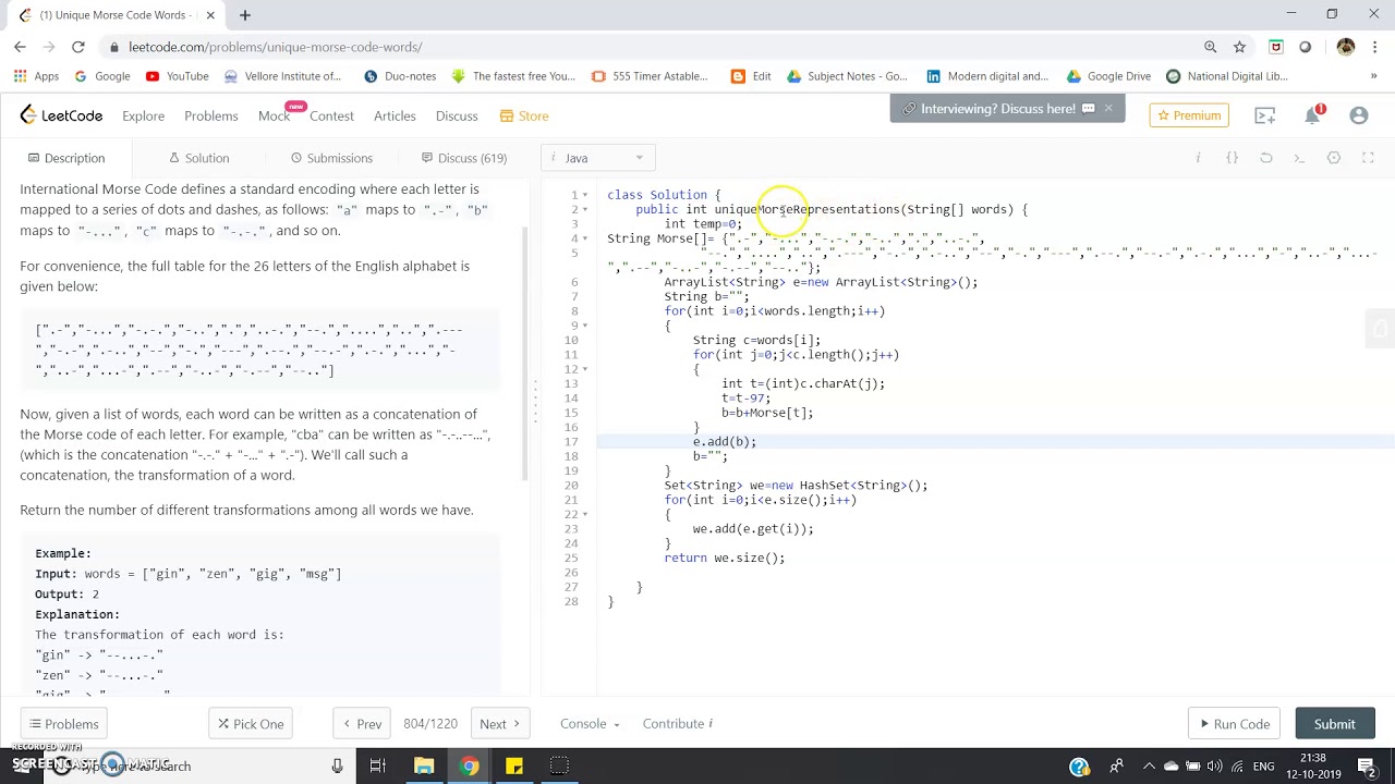 Unique Morse Code Words Program (JAVA)
