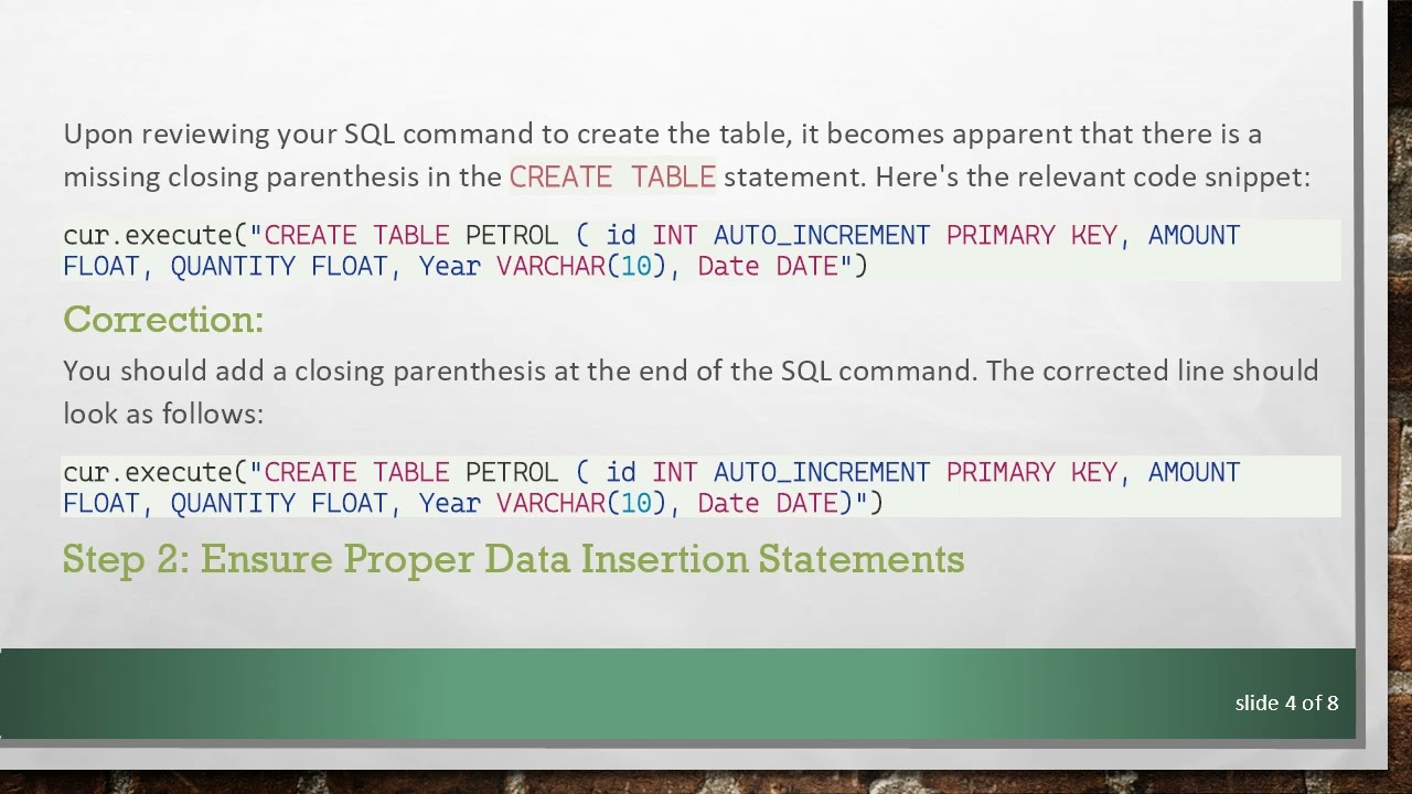 How to Fix MySQL Table Creation Errors in Python Code