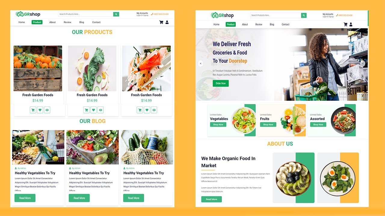 How to create a responsive grocery store website using HTML,CSS & JavaScript