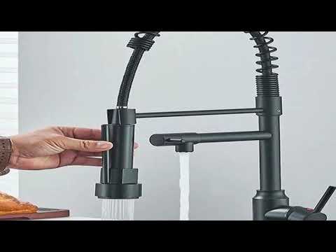 Black Kitchen Sink Faucet Pull Down Hot and Cold Water Mixer2 Mode Tap with Dual Spout 360 Rotation