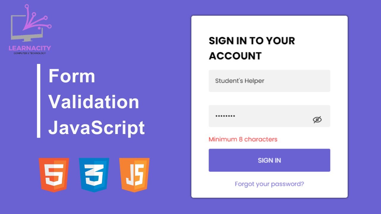Login Form Validation using Javascript on client side for beginners #formvalidation