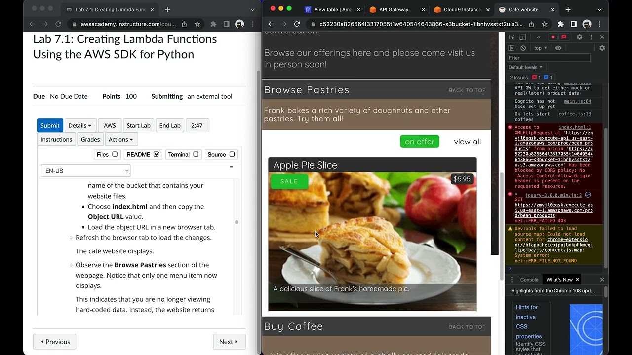 AWS Academy Cloud Developing Lab 7.1:  Creating Lambda Functions Using the AWS SDK for Python