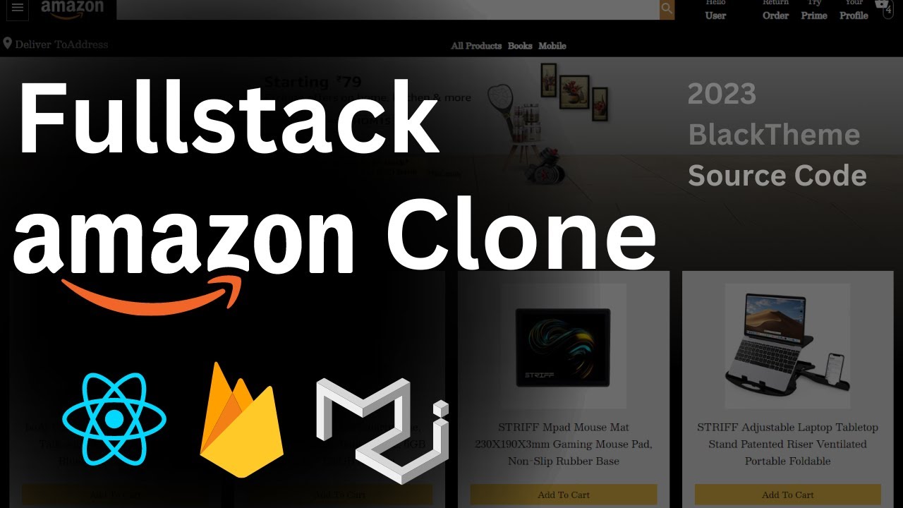 Full Stack Amazon Clone Using REACT, Material UI, Firebase 2023 || #blacktheme