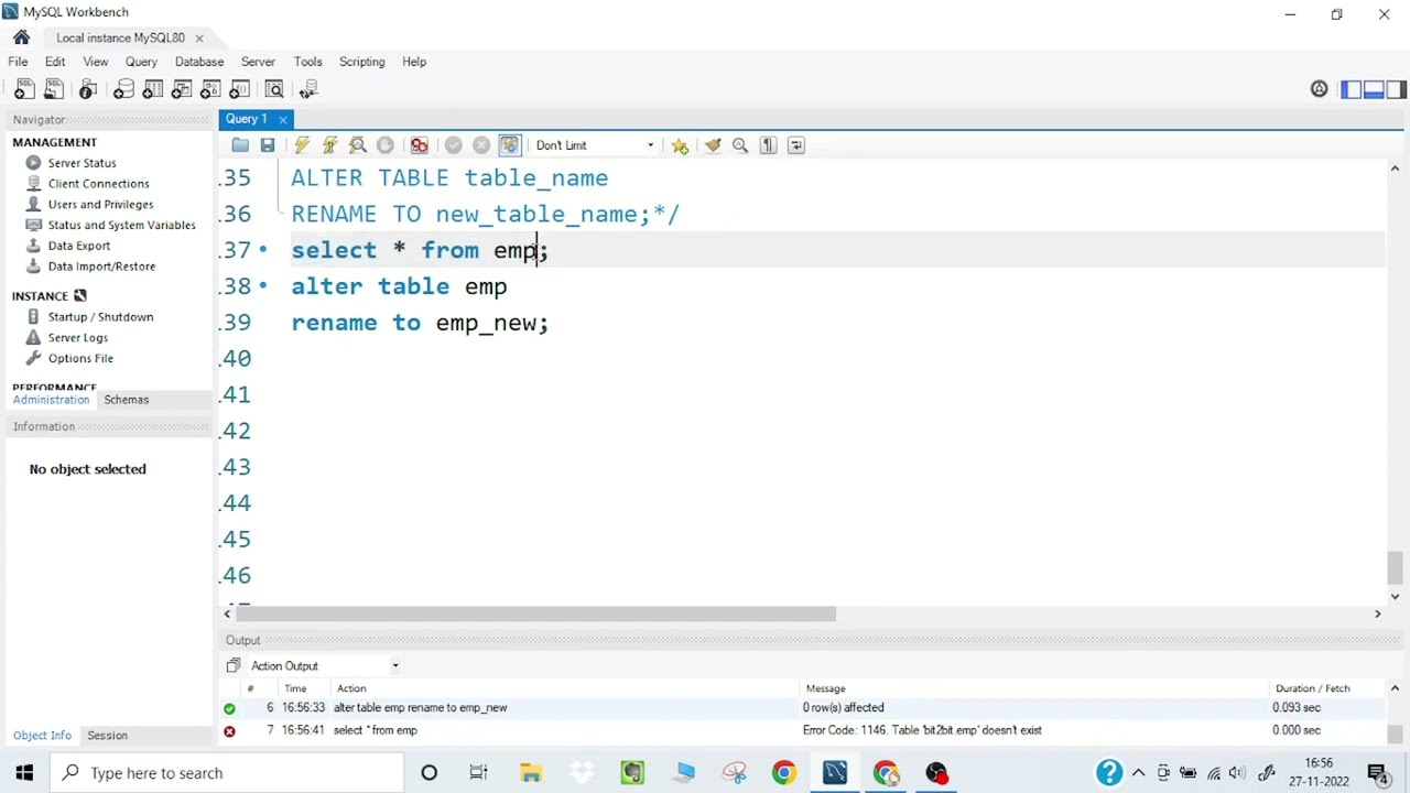 How to Rename Table /Column using Alter command in MySQL Workbench 8.0.30_part2