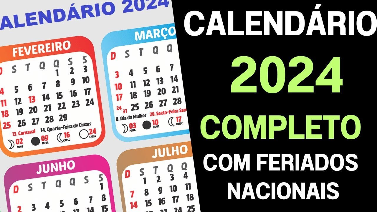 CALENDÁRIO 2024 COMPLETO COM FERIADOS NACIONAIS