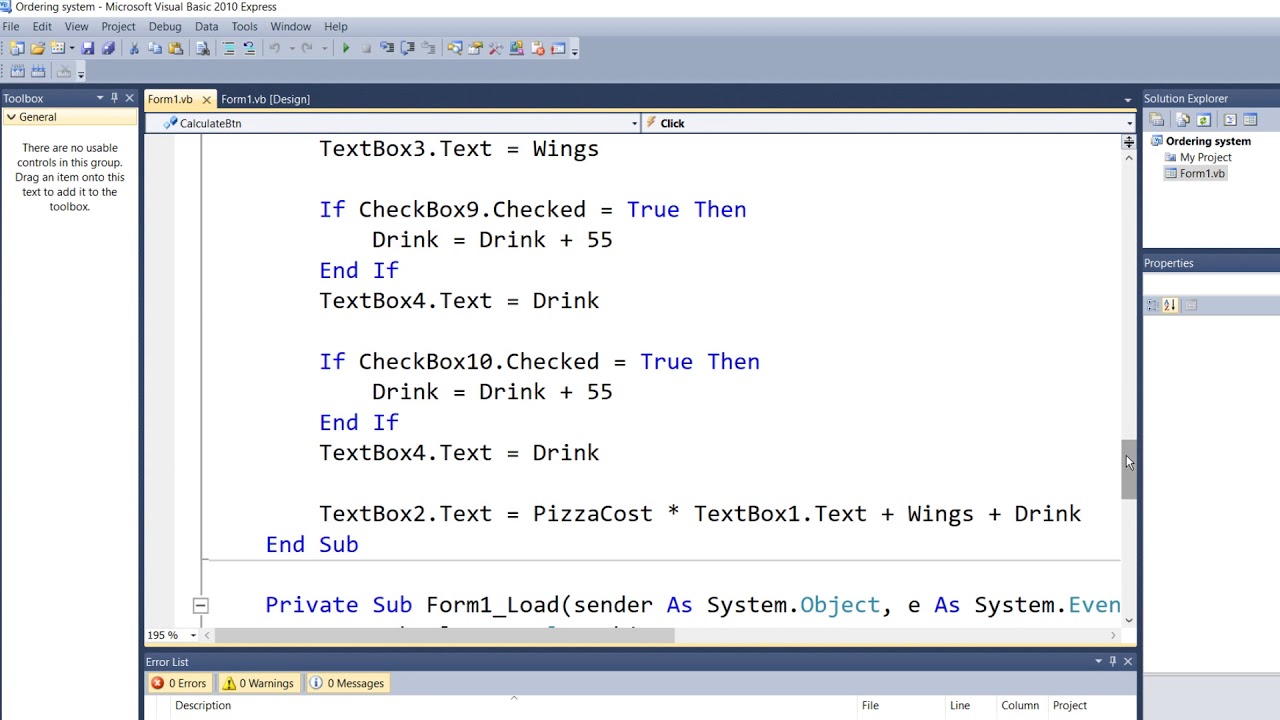 Ordering System in Visual Basic