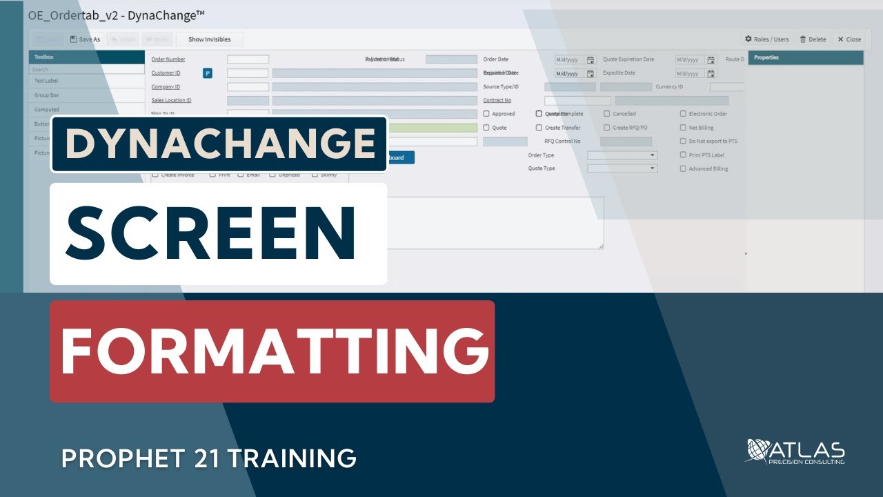 Prophet 21 Training: Dynachange - Screen Formatting