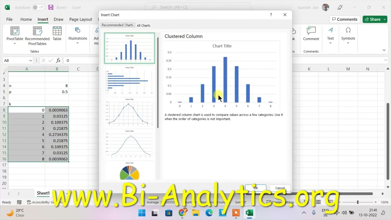 Plotting Binomial Distribution Chart in Excel