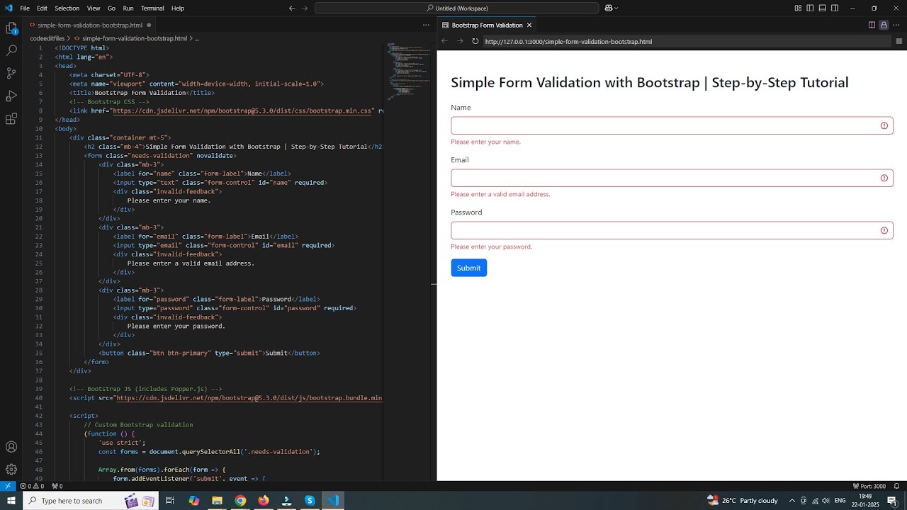 Learn How to Create Simple Form Validation with Bootstrap! 🚀✨ | Step-by-Step Guide