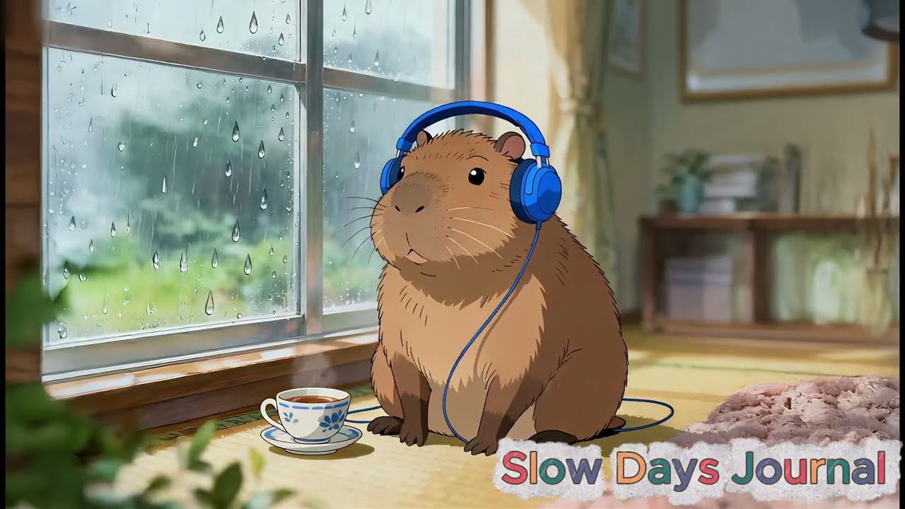 Rainy Day Indoor Lofi with Window Raindrops and Tea ☂️ Cozy Rain Lo-fi Jazz for Study, Focus
