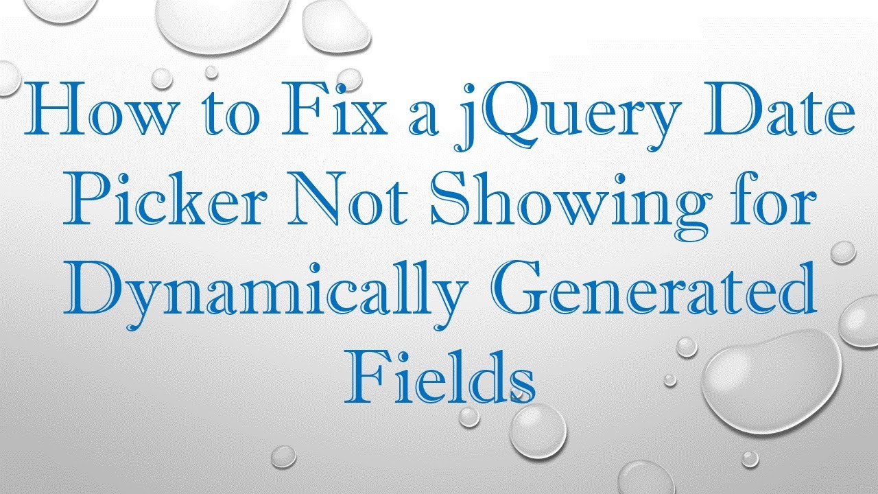 How to Fix a jQuery Date Picker Not Showing for Dynamically Generated Fields