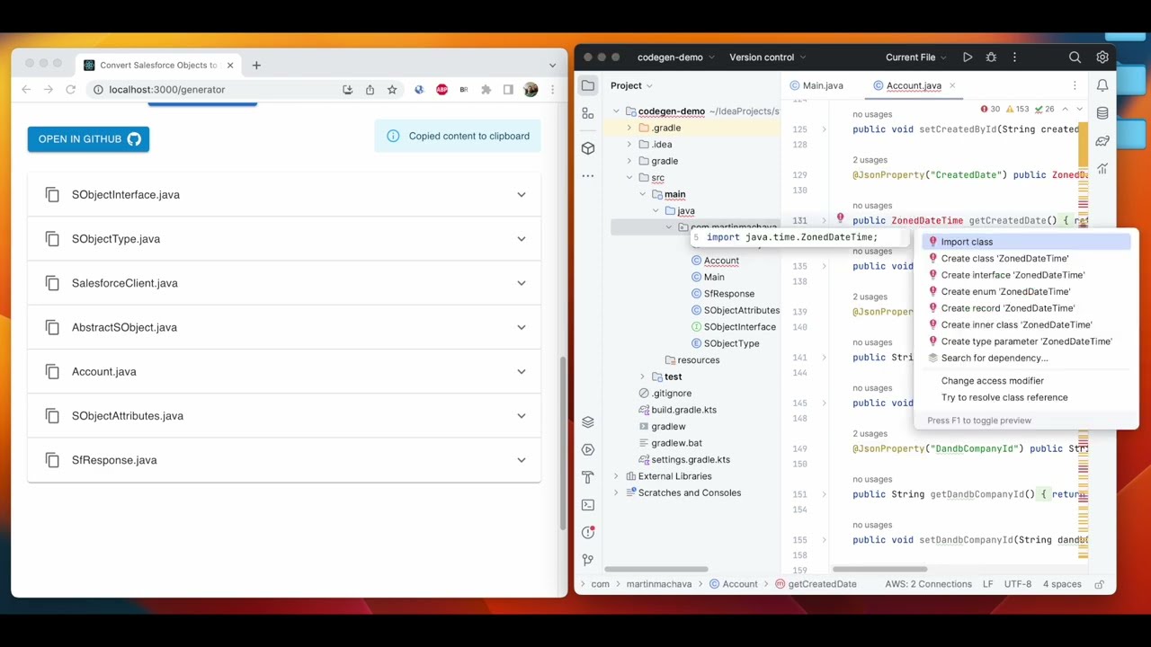 CodeGen Demo convert Salesforce to Java