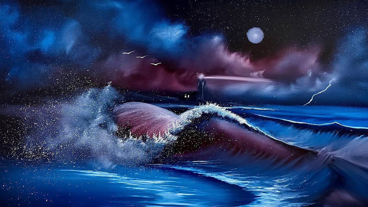 Literally EVERY STEP - Beginner Night Lighthouse Seascape Tutorial by #PaintWithJosh
