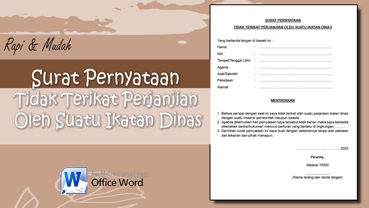 Surat Pernyataan Tidak Terikat Perjanjian Oleh Suatu Ikatan Dinas