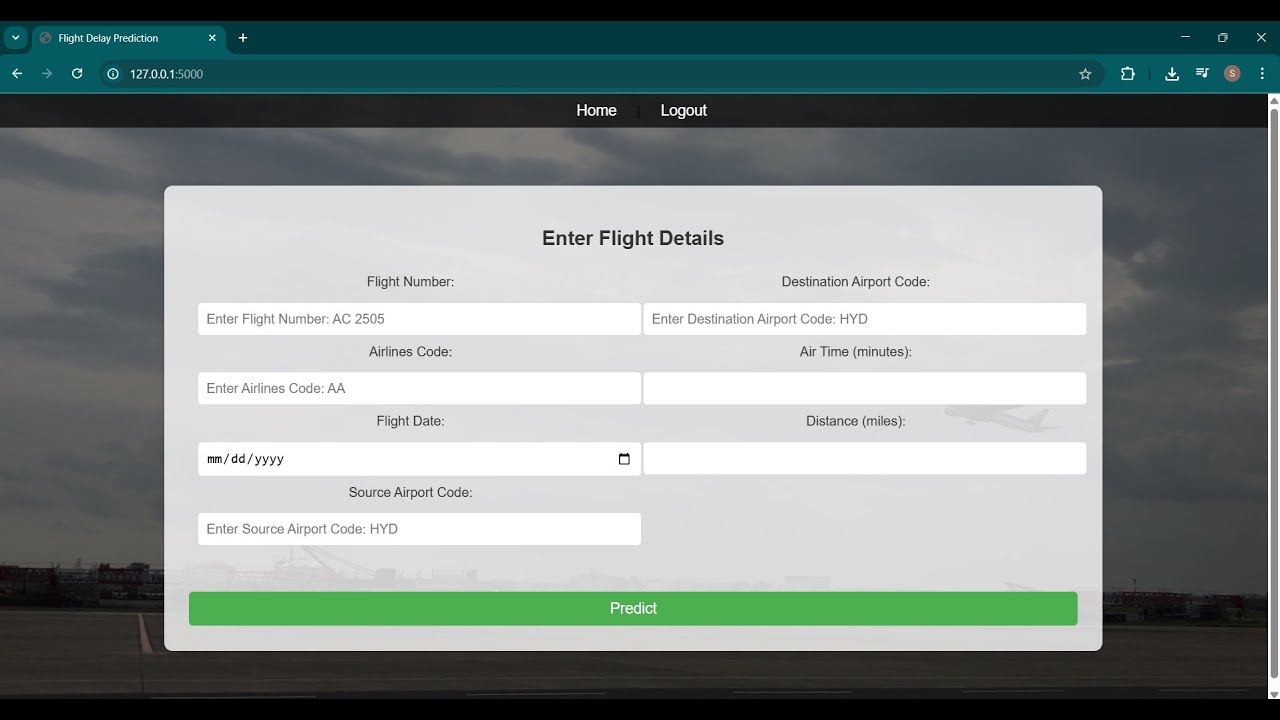 flight delay prediction project demo - By sameeratanveer on Github