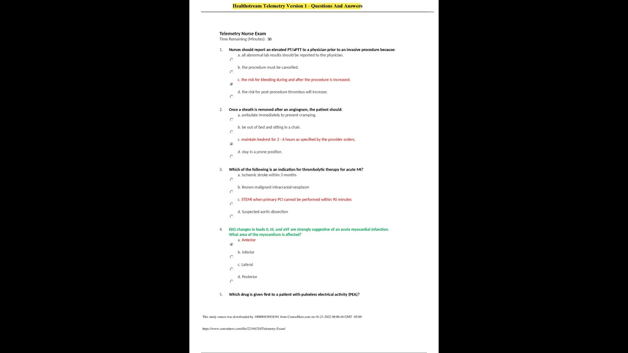 Healthstream Telemetry Version 1   Questions And Answers