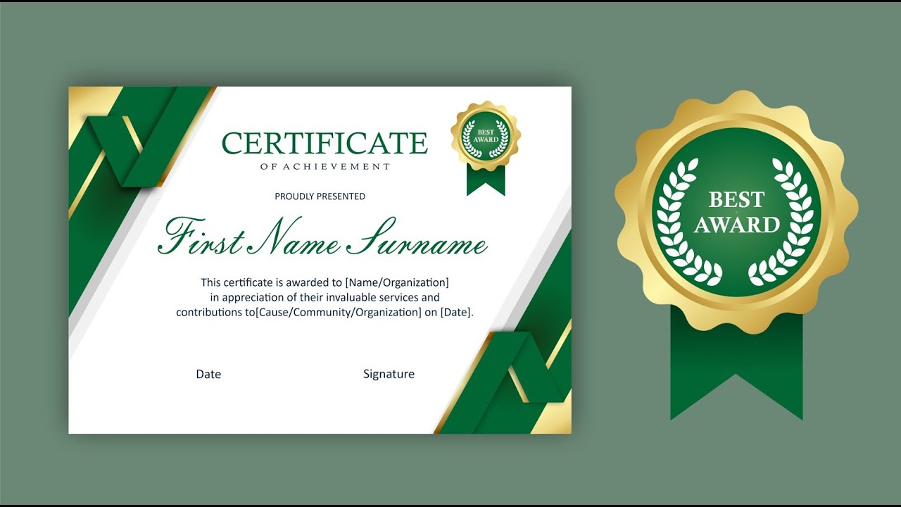 Create a Professional Green & Gold Certificate and Badge in CorelDRAW | Step-by-Step for Beginners