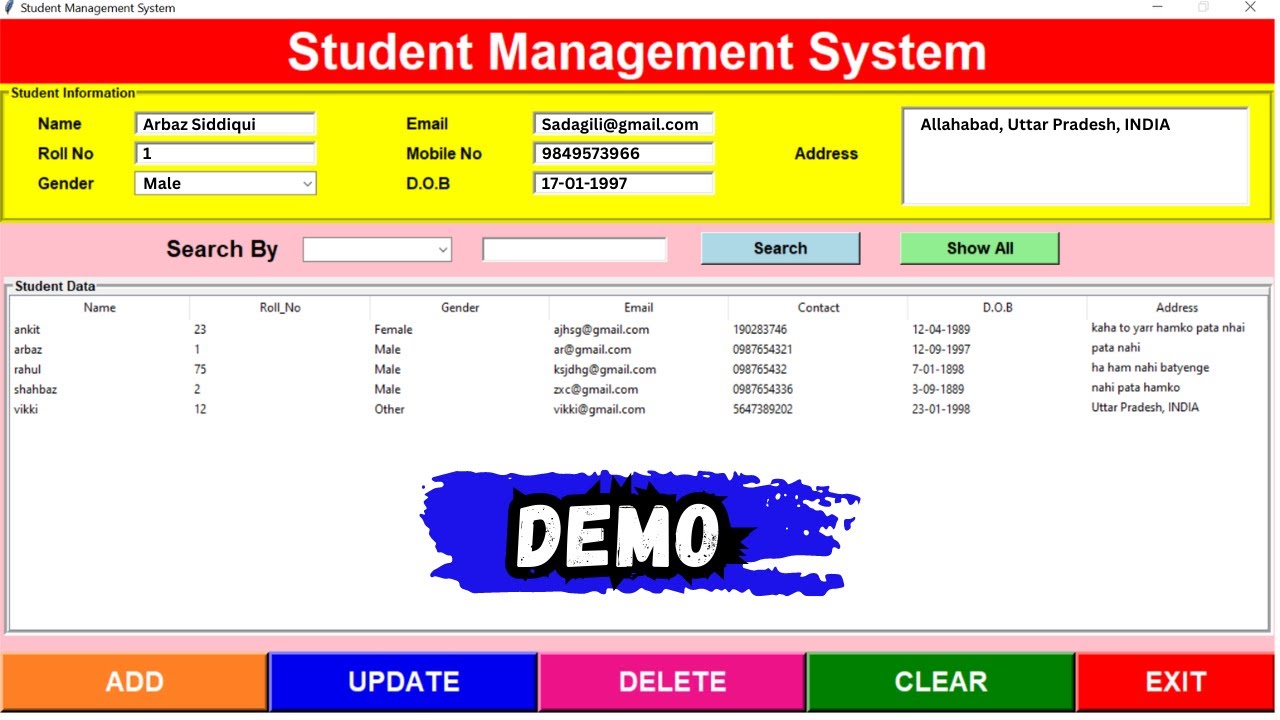 Student Management System in Python with Database || Demo