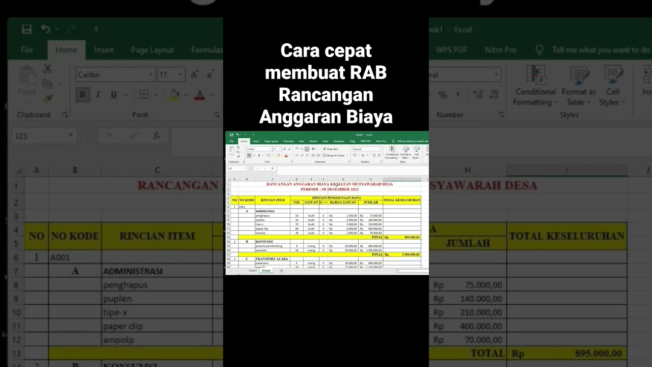 cara gampang membuat RAB (Rancangan Anggaran Biaya) #shorts #belajarexcel #tutorialexcel