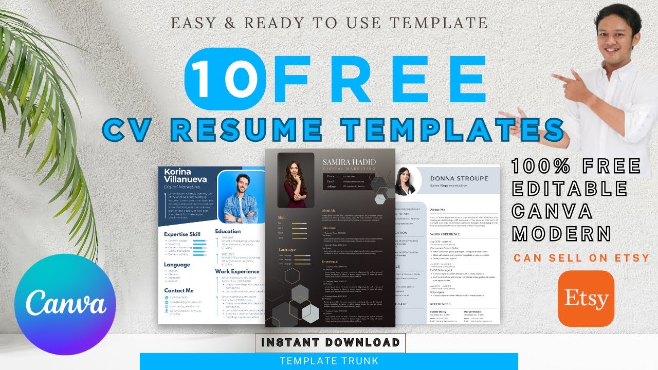 10 Free Editable Canva CV Resume Templates Sell On Etsy Modern  professional resume Template Canva