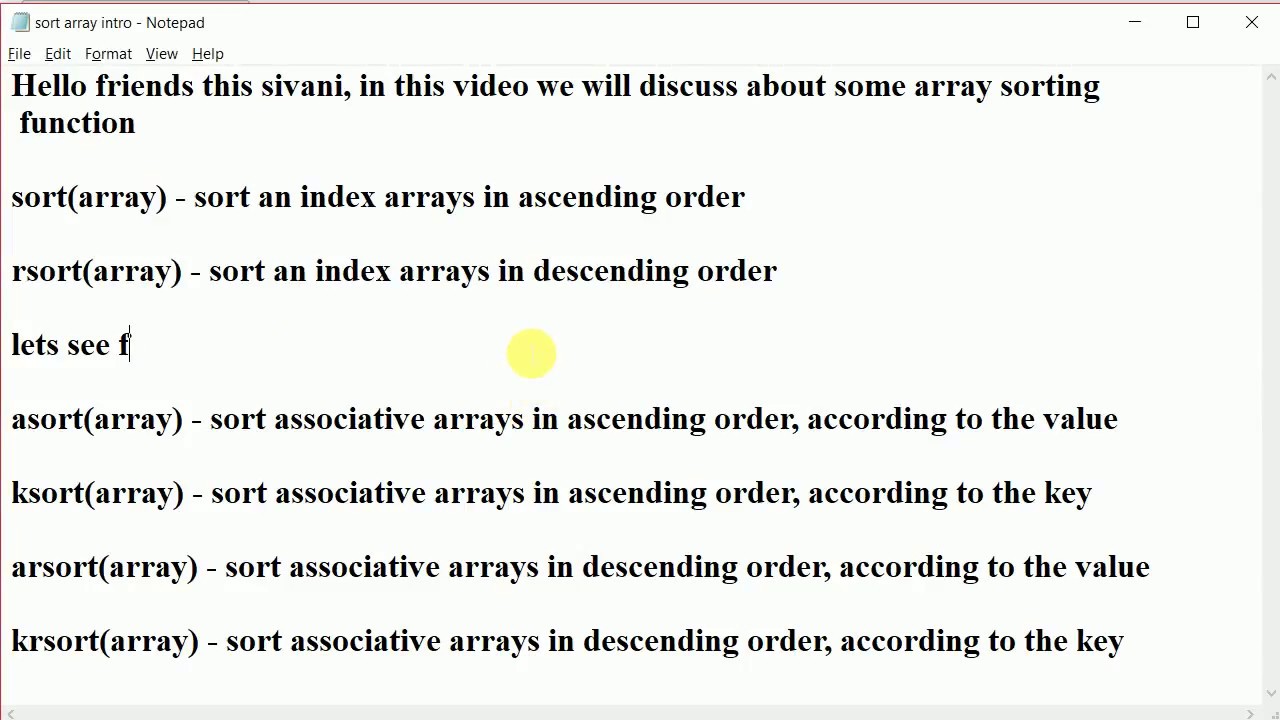array sorting function in php by Sivani